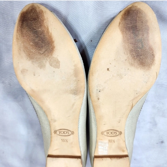 Tod's | Shoes | Tods Woven Natural Canvas Peep Toe Flats 825 Sz 5 Cream ...